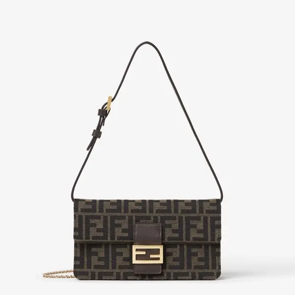 Fendi Tube Wallet On Chain Ff Zucca Jacquard And Leather - [brown]